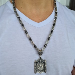 Men's Silver Chain Necklace With Stones - Etsy