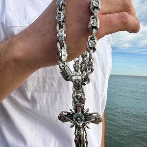Men's Silver Necklace Set With a Cross; Chain With Holy Faces; 925 ...