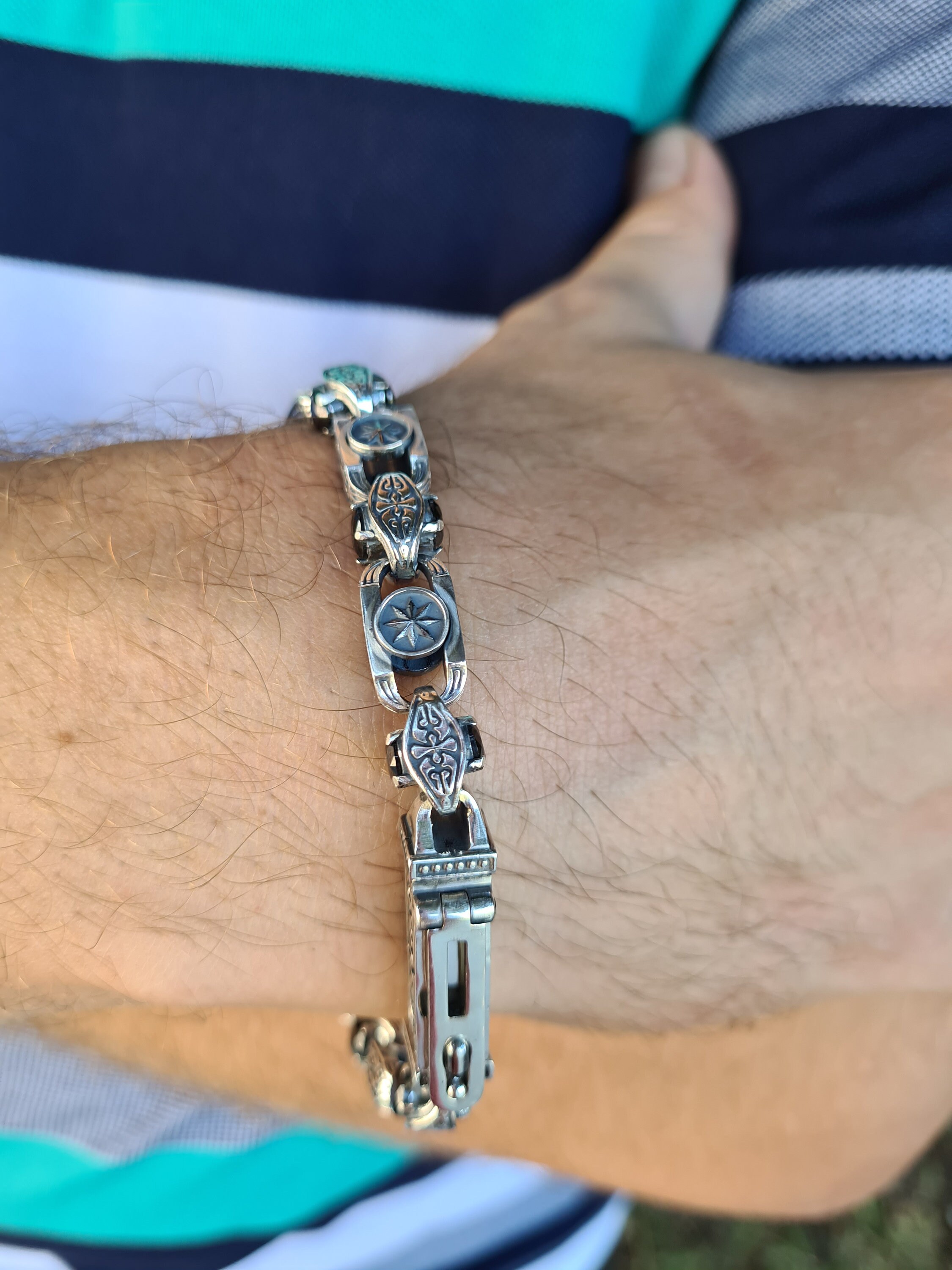 Bracelet Homme Mens Silver Bracelet With Engraving Fortune Loves the ...