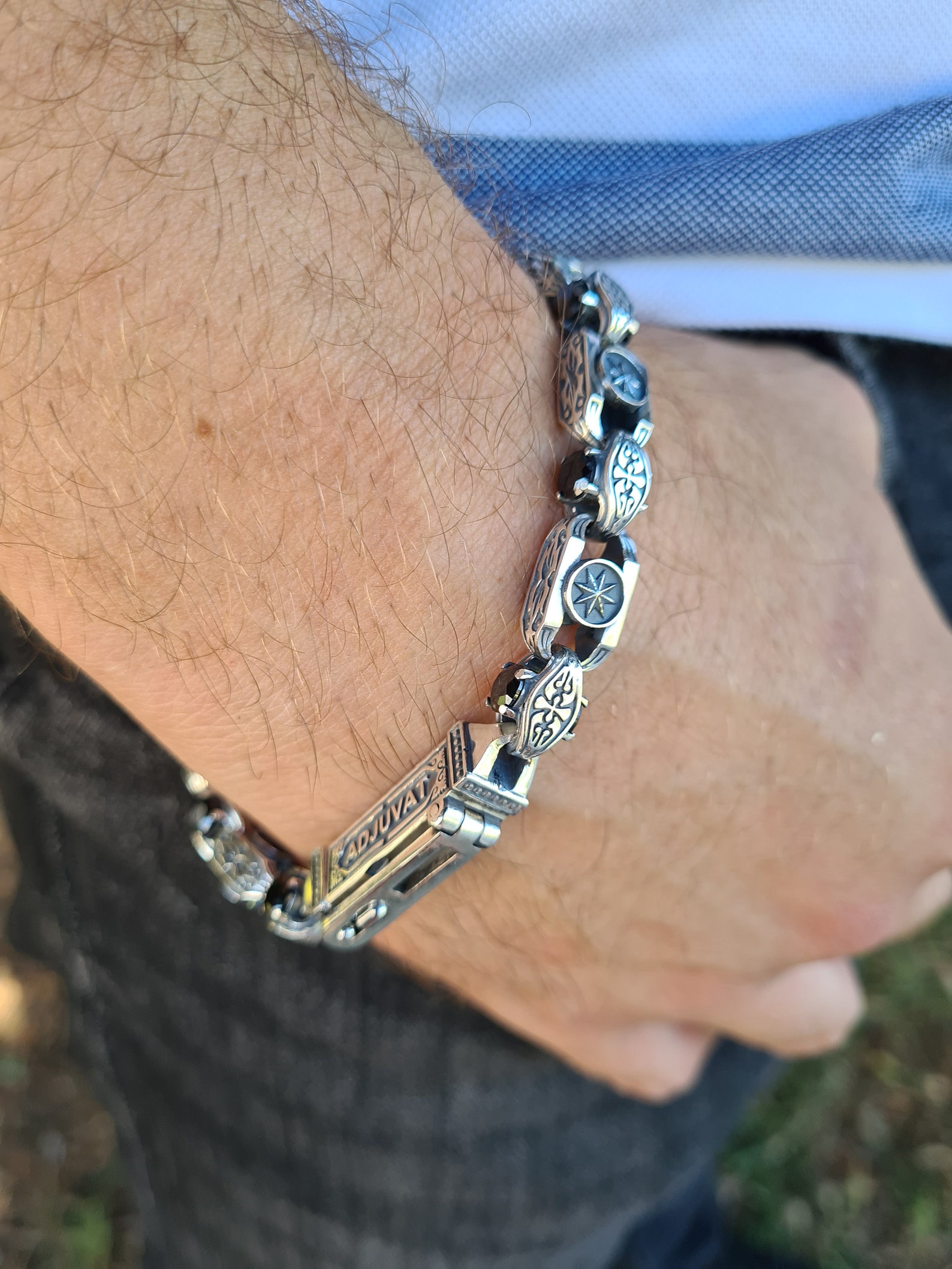 Bracelet Homme Mens Silver Bracelet With Engraving Fortune Loves the ...