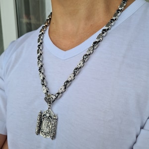 Men's Silver Icon Necklace Set; 925 Silver Icon of Saint Nicholas; Men ...