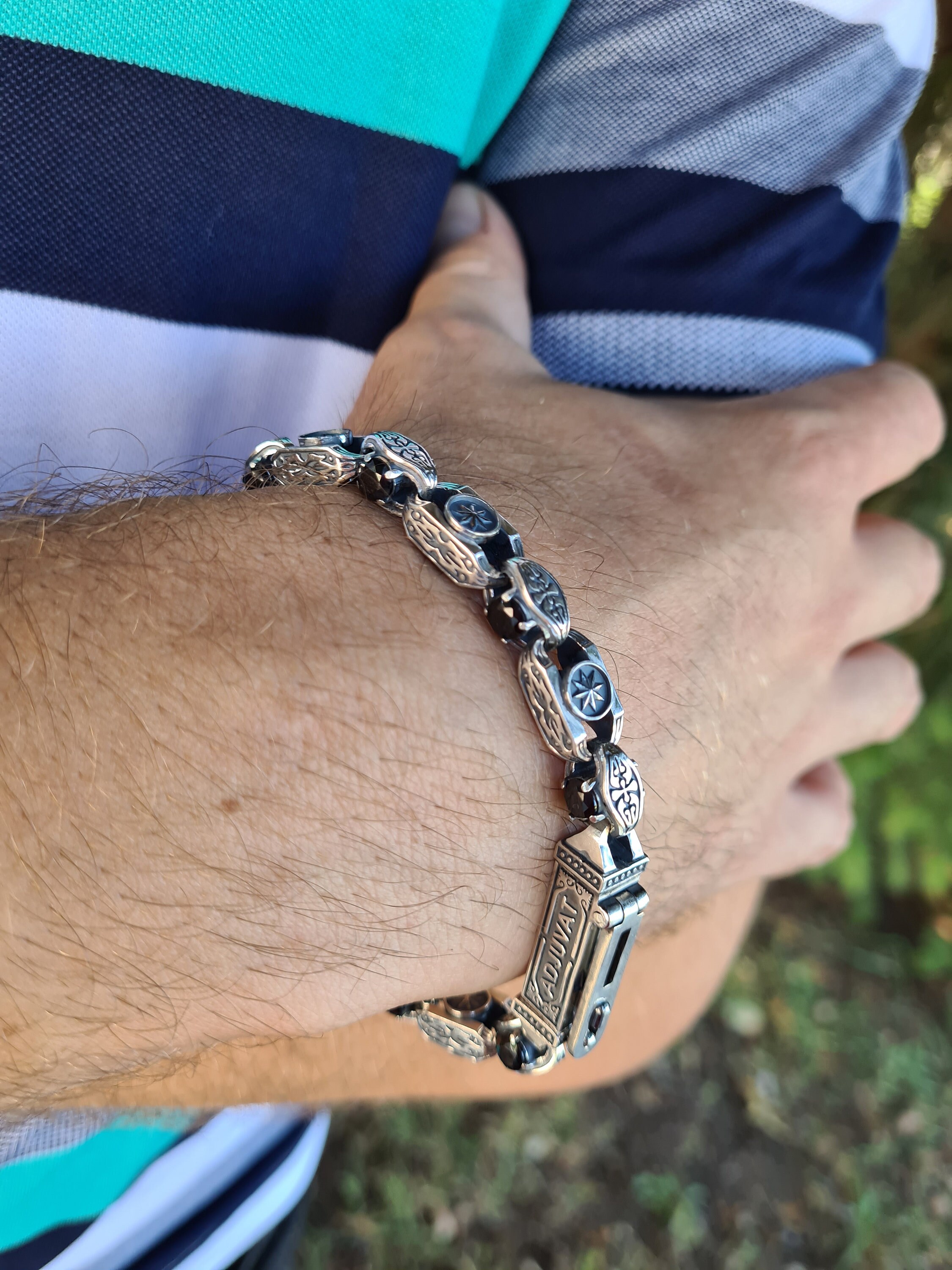 Bracelet Homme Mens Silver Bracelet With Engraving Fortune Loves the ...