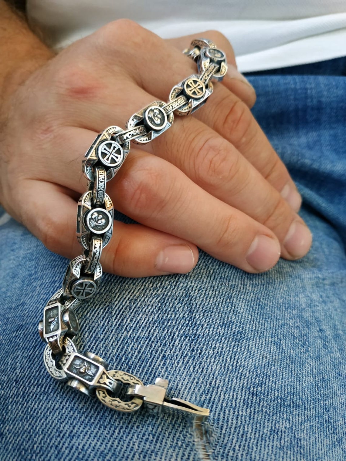 Mens sterling silver bracelet silver bracelet for men gothic | Etsy