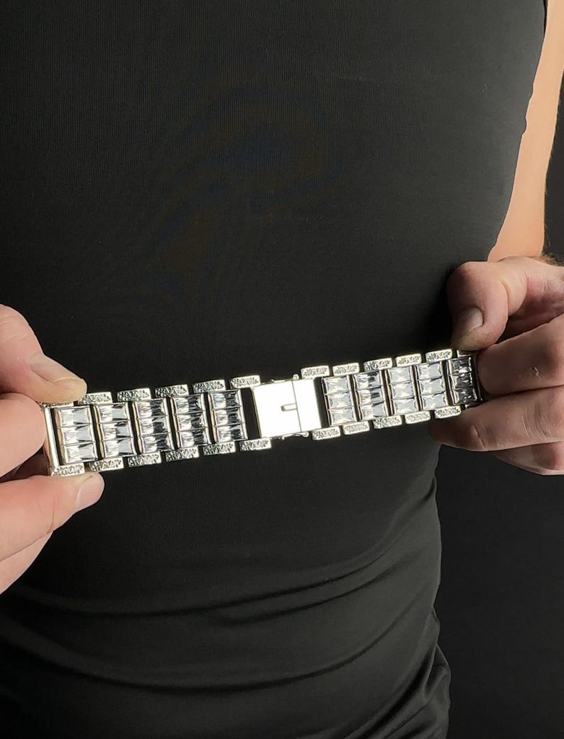 925 Sterling Silver Watch Bracelet With Stones; Watch Strap 23-26 Mm ...
