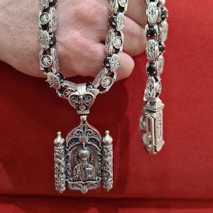 Men's Silver Icon Necklace Set; 925 Silver Icon of Saint Nicholas; Men ...