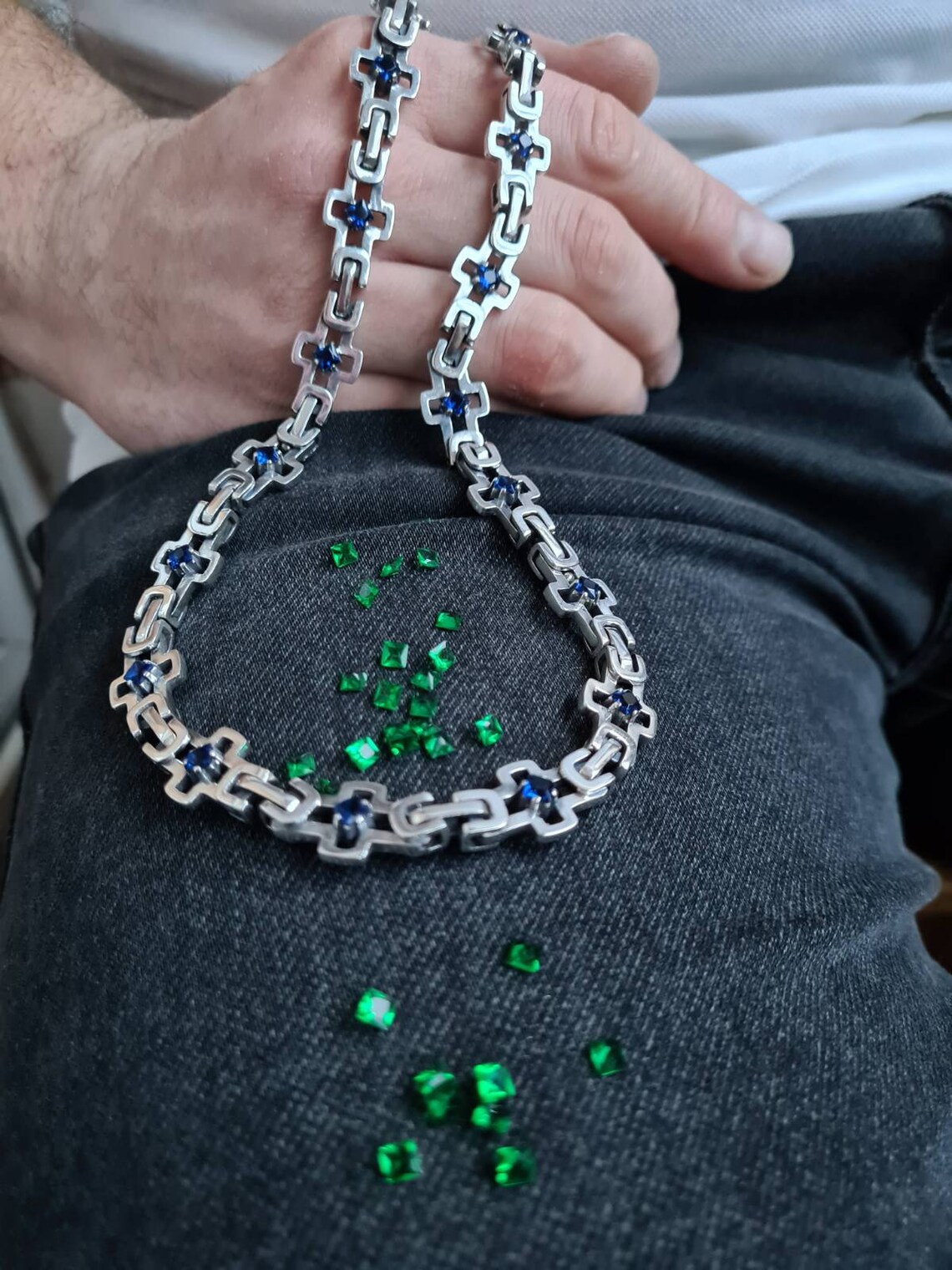 Mens Silver Necklace; Mens Silver Chain; Necklace With Stones; Silver ...
