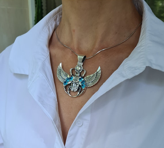 Silver Scarab Beetle Egyptian Scarab Necklace 925 Sterling - Etsy