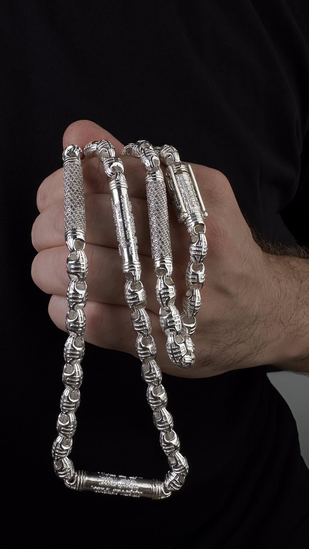 Men’s Sterling Silver Chain With Prayer Engraving and Stones – 925 ...