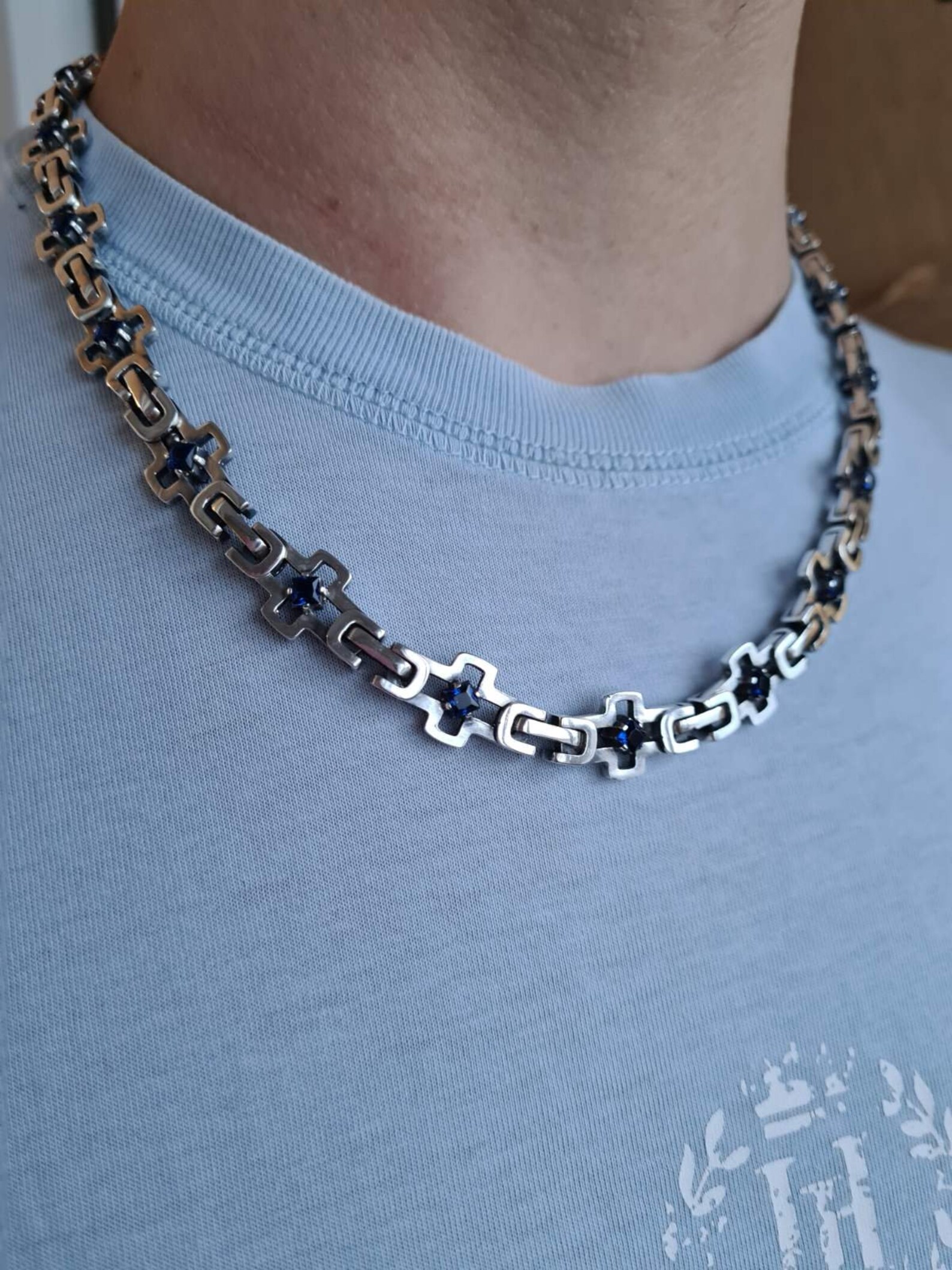 Mens Silver Necklace; Mens Silver Chain; Necklace With Stones; Silver ...