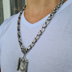 Men's Silver Icon Necklace Set; 925 Silver Icon of Saint Nicholas; Men ...