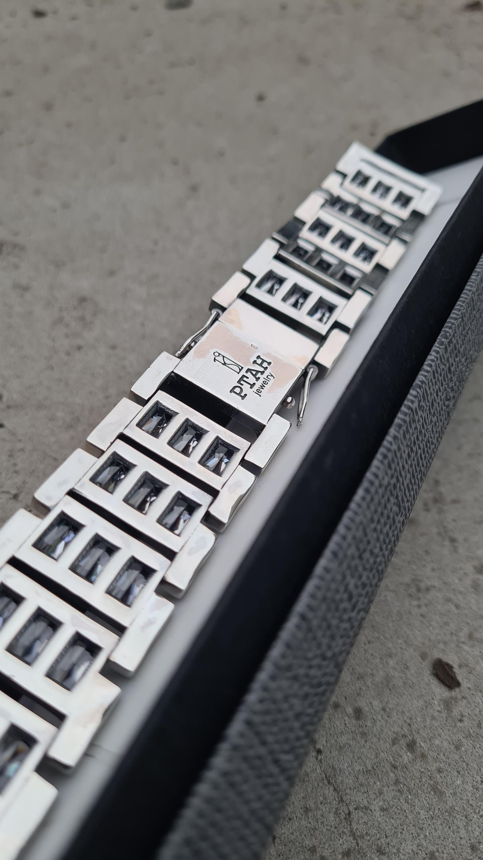 925 Sterling Silver Watch Bracelet With Stones; Watch Strap 23-26 Mm ...