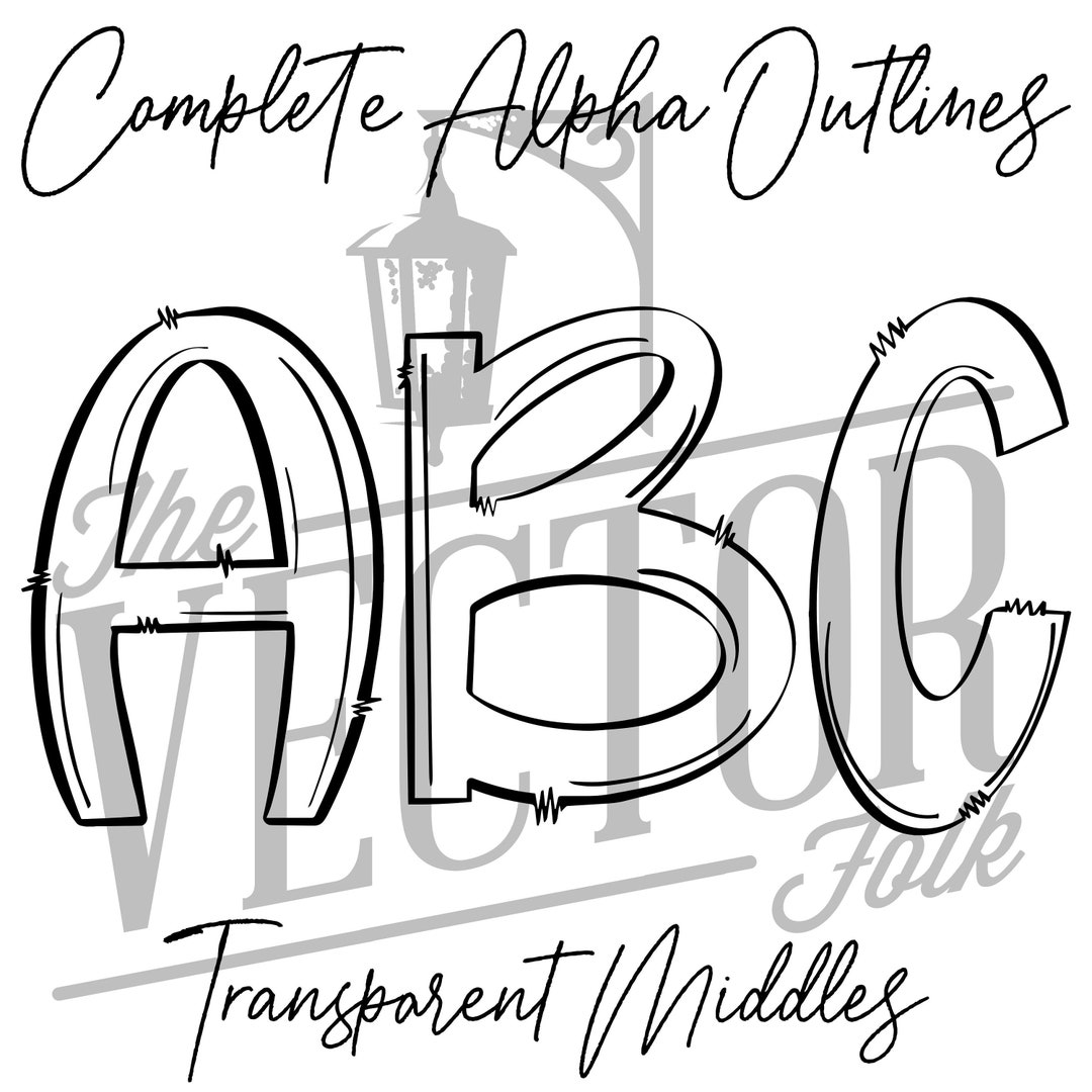Hand Drawn Alphabet Outlines TRANSPARENT Inside 26 SVG Files, Cricut ...