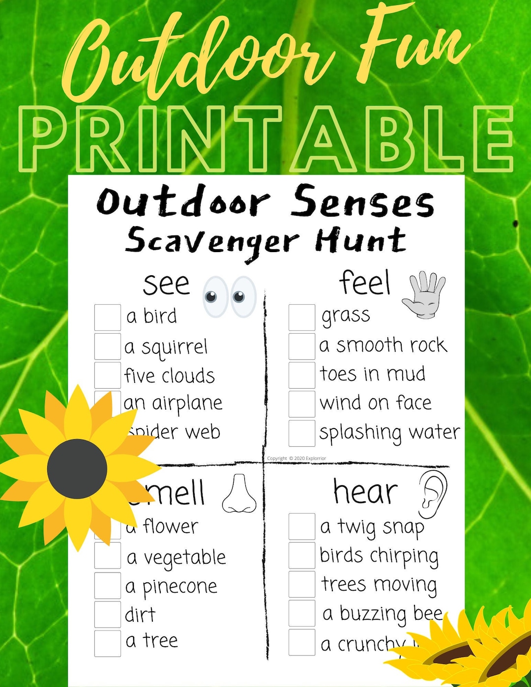 Outdoor Senses Scavenger Hunt Printable - Etsy