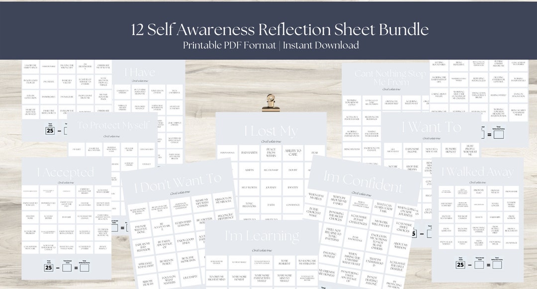 12 Self Awareness Reflection Sheet Bundle,printable Self Reflection ...