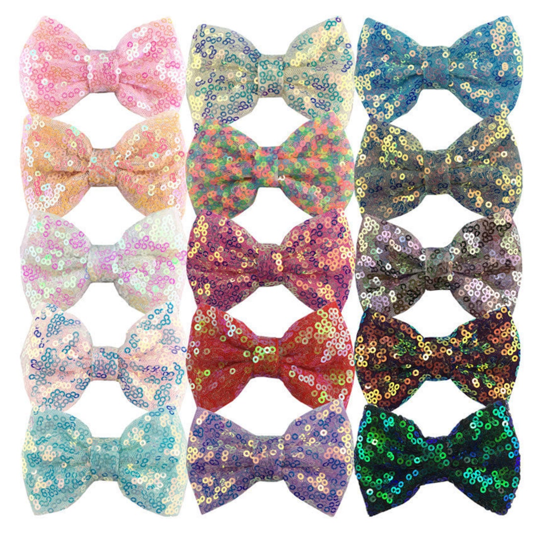 3 Inch Iridescent Sequin Bow,large Glitter Bow,boutique Bows,sequin ...