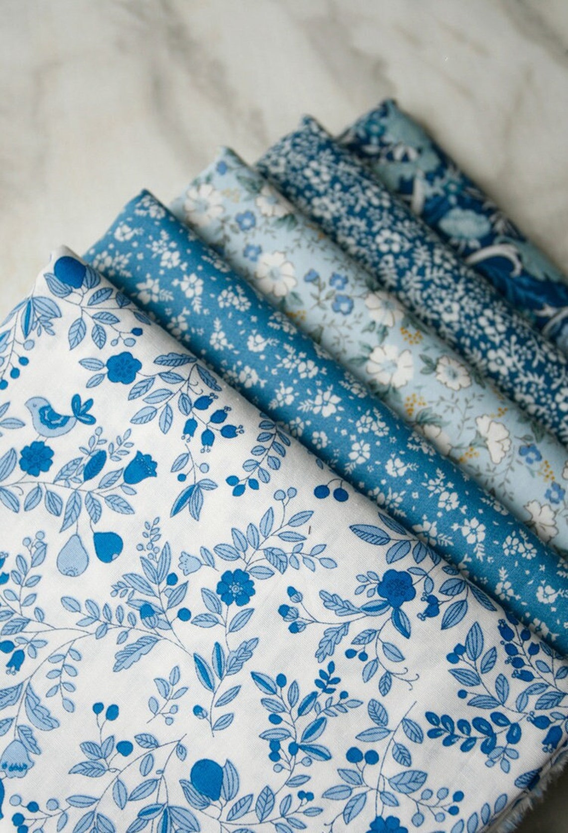 100% Cotton Fabric by the Half Yardblue and White Porcelain - Etsy