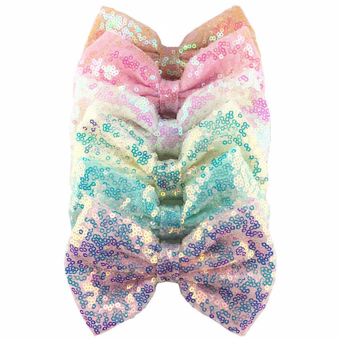 5 Inch Iridescent Sequin Bow,large Glitter Bow,boutique Bows,sequin ...