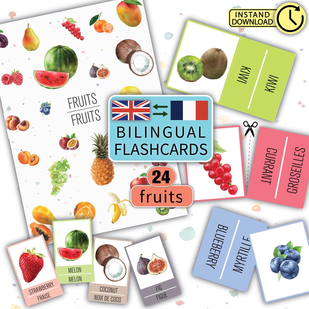 Bilingual Fruit Flashcards - Montessori Learning Material for Children ...