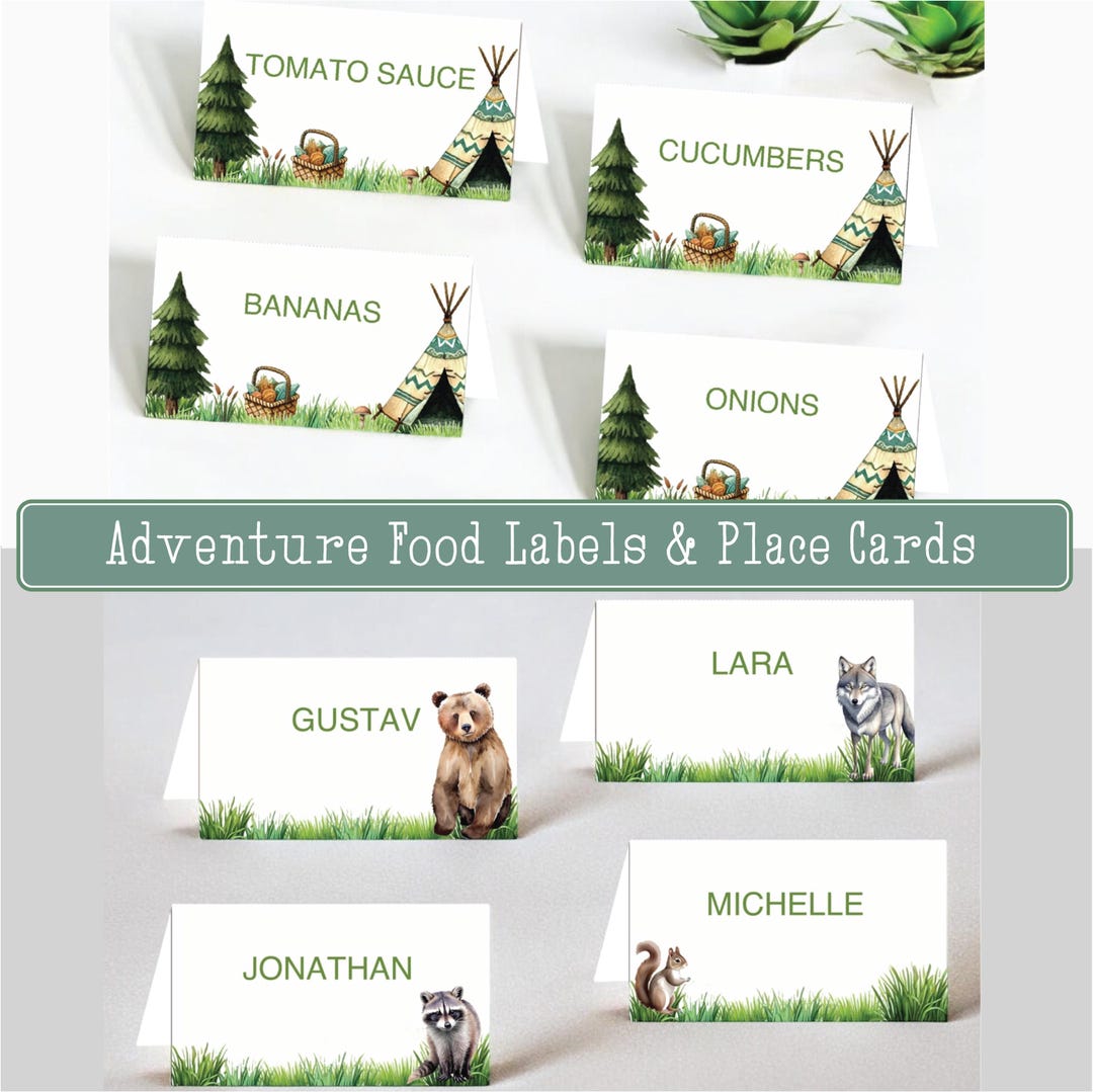Adventure Food Labels & Place Cards – Printable Buffet Tags, Camping ...