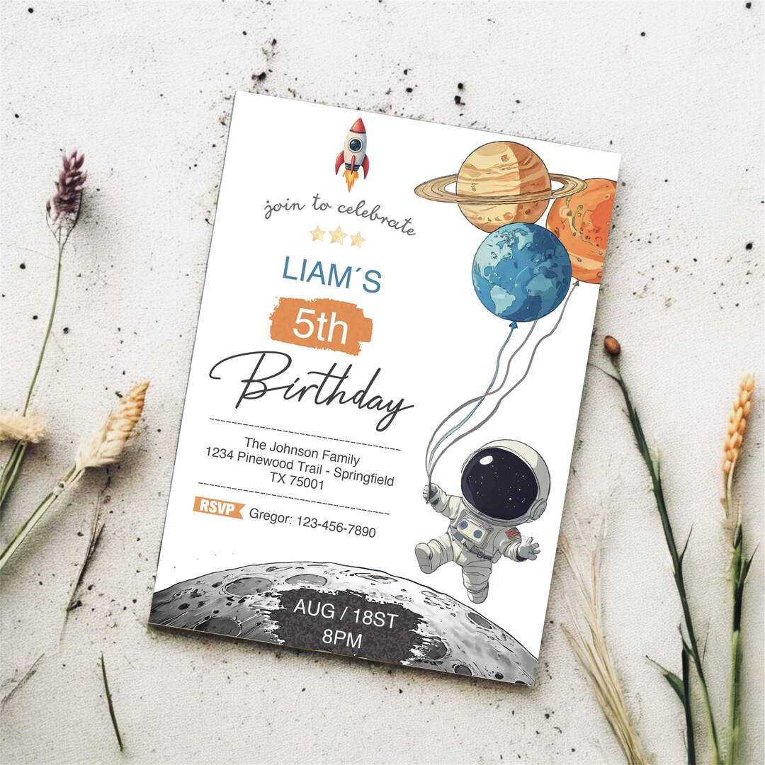 Space Birthday Invitation | Outer Space Party Invite | Astronaut Bday ...