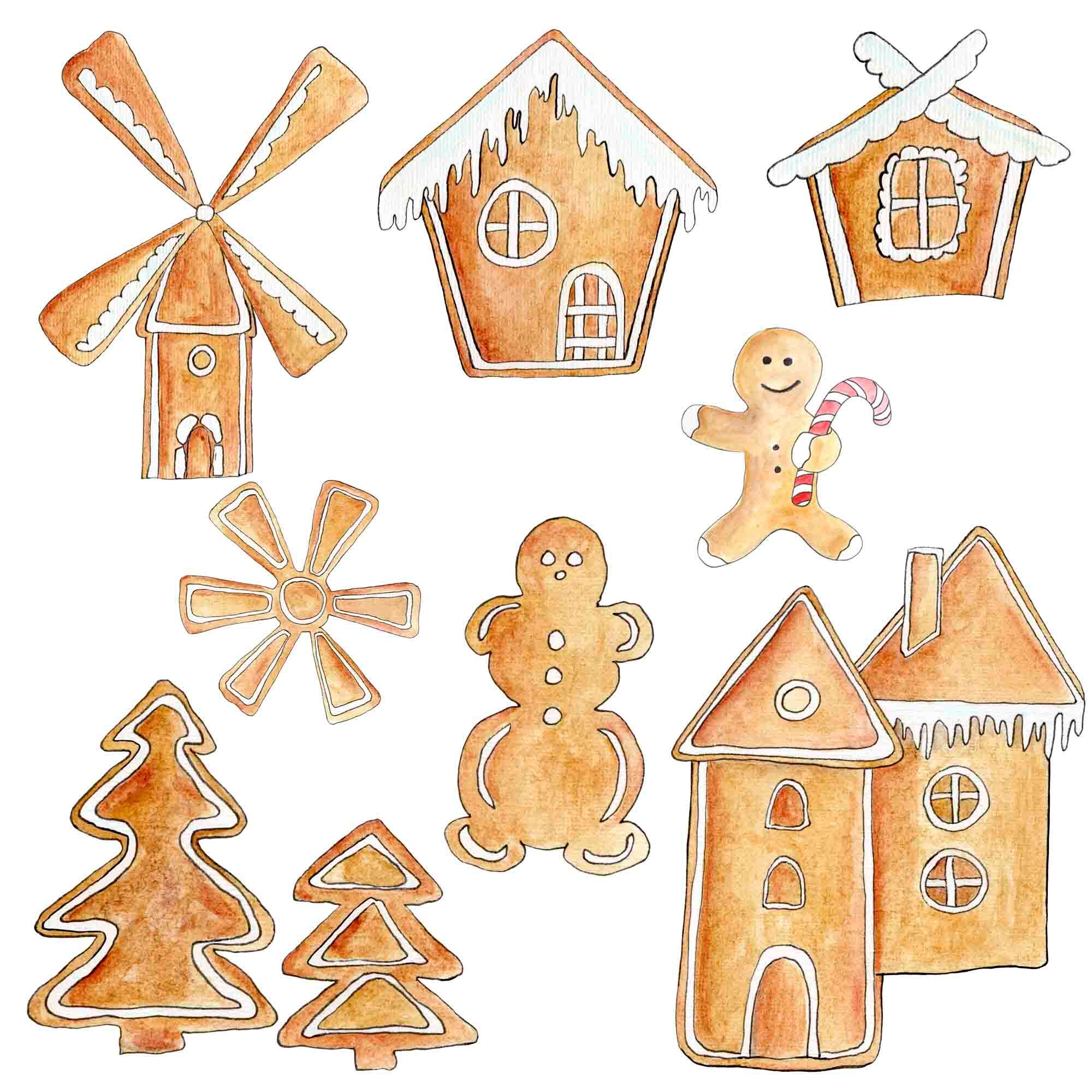 Ginger Bread Clipart Watercolor Clipart Stickers Chrismas - Etsy