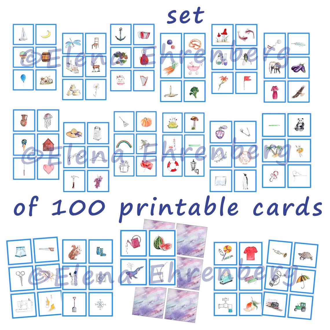 100 Printable Memory Cards, Digital Cards, Party Game, Instant PDF ...