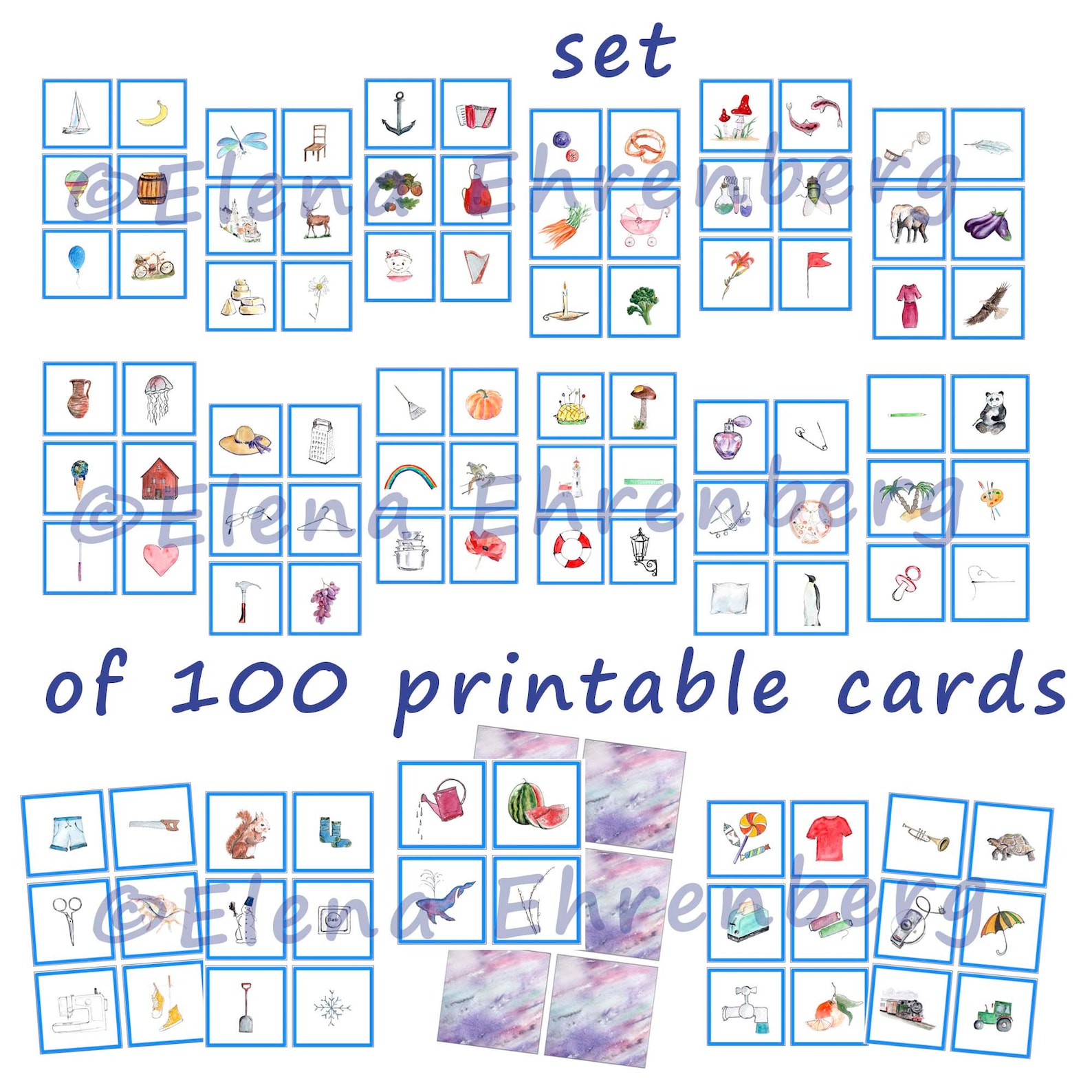 100 Printable Memory Cards, Digital Cards, Party Game, Instant PDF ...