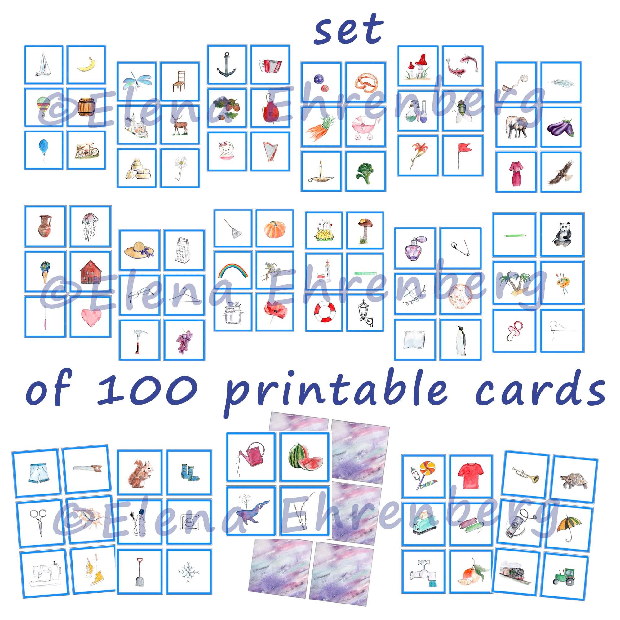 100 Printable Memory Cards, Digital Cards, Party Game, Instant PDF ...