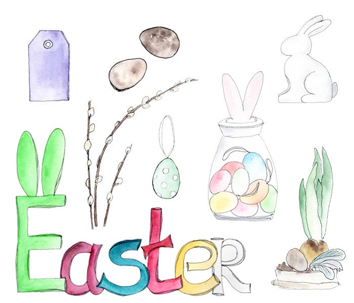 Easter Clipart, Watercolor Spring & Easter Decor, Watercolor Easter ...