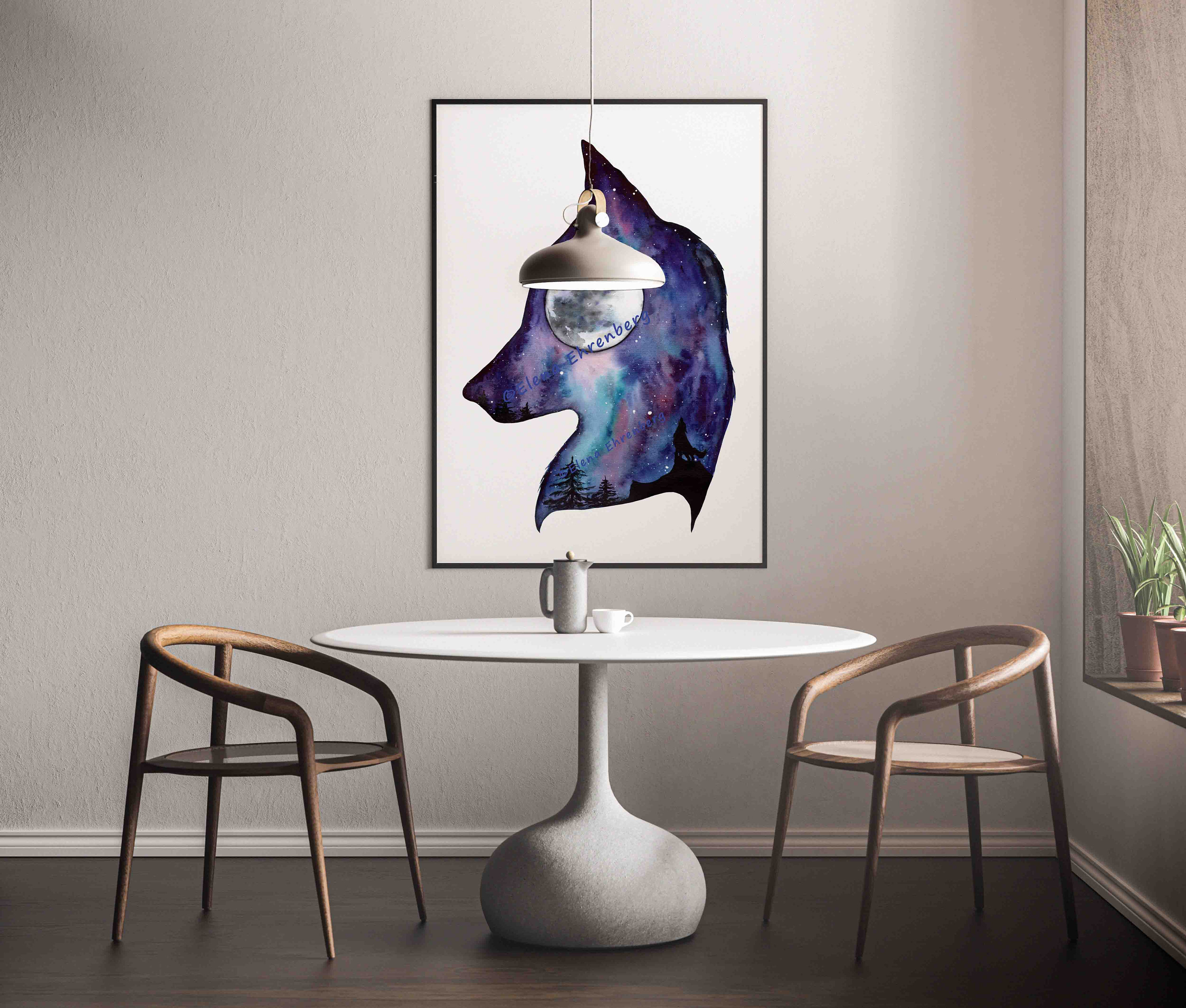 Printable Wolf Poster, Room Wall Art, Digital Watercolor Wolf ...