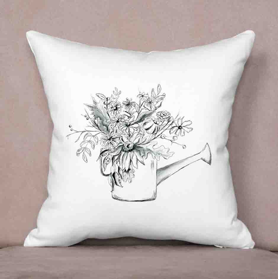 Black and White Autumn Cliparts With Flowers, Leaves and Pumpkins, Ink ...