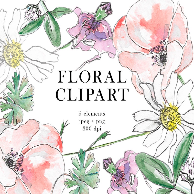 Floral Clipart, Flower, Watercolor Flowers, Watercolor Clipart, Set ...
