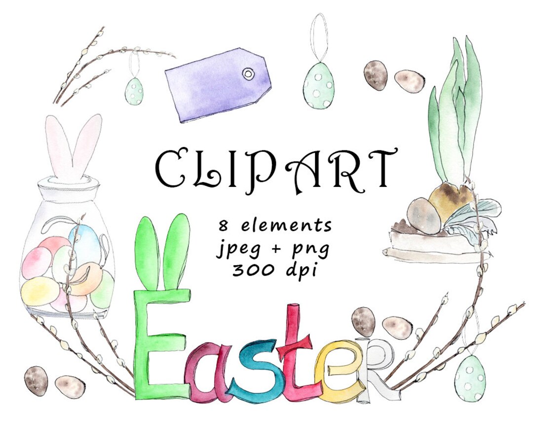 Easter Clipart, Watercolor Spring & Easter Decor, Watercolor Easter ...