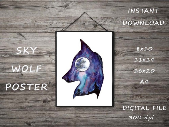 Printable Wolf Poster Room Wall Art Digital Watercolor Wolf - Etsy