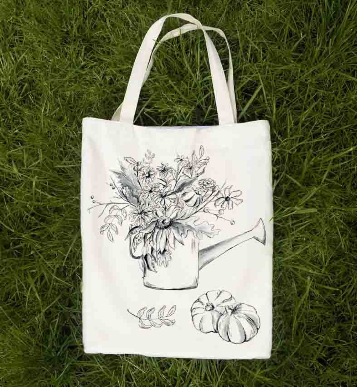 Black and White Autumn Cliparts With Flowers, Leaves and Pumpkins, Ink ...