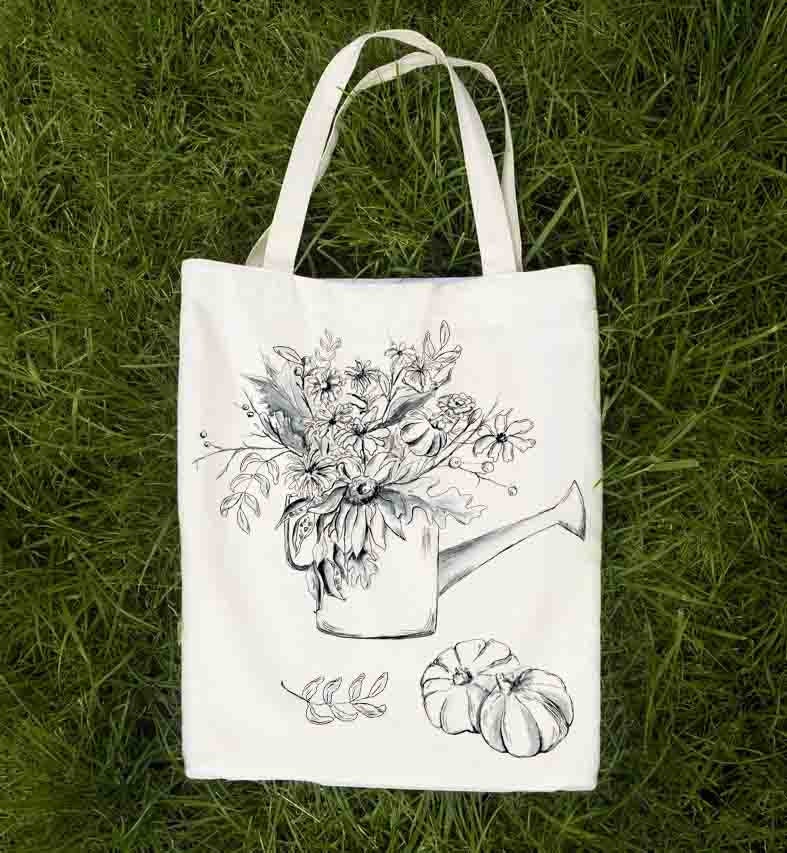 Black and White Autumn Cliparts With Flowers, Leaves and Pumpkins, Ink ...