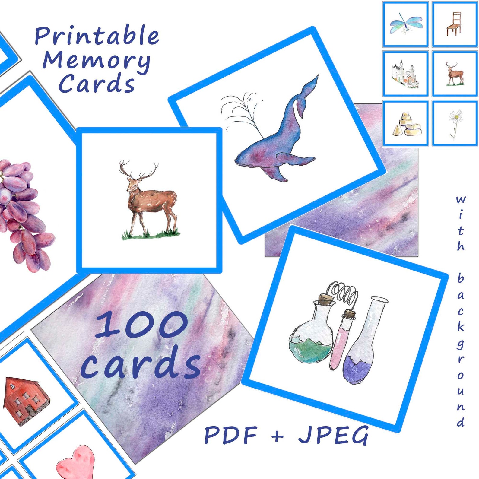 100 Printable Memory Cards, Digital Cards, Party Game, Instant PDF ...