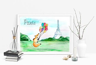 Printable Watercolor Cartoon Fox Poster, Kids Room Wall Art, Digital ...