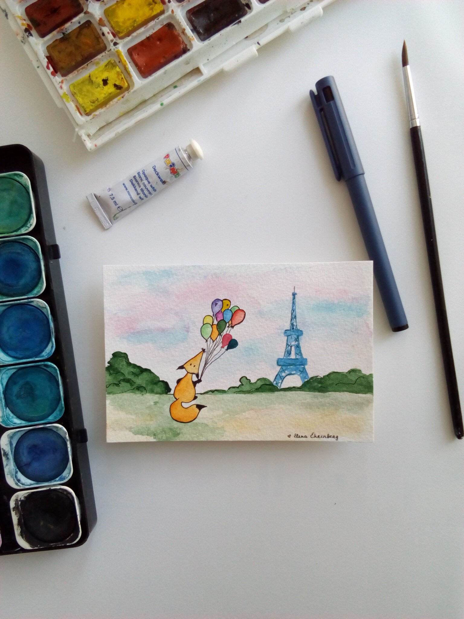 Printable Watercolor Cartoon Fox Poster, Kids Room Wall Art, Digital ...