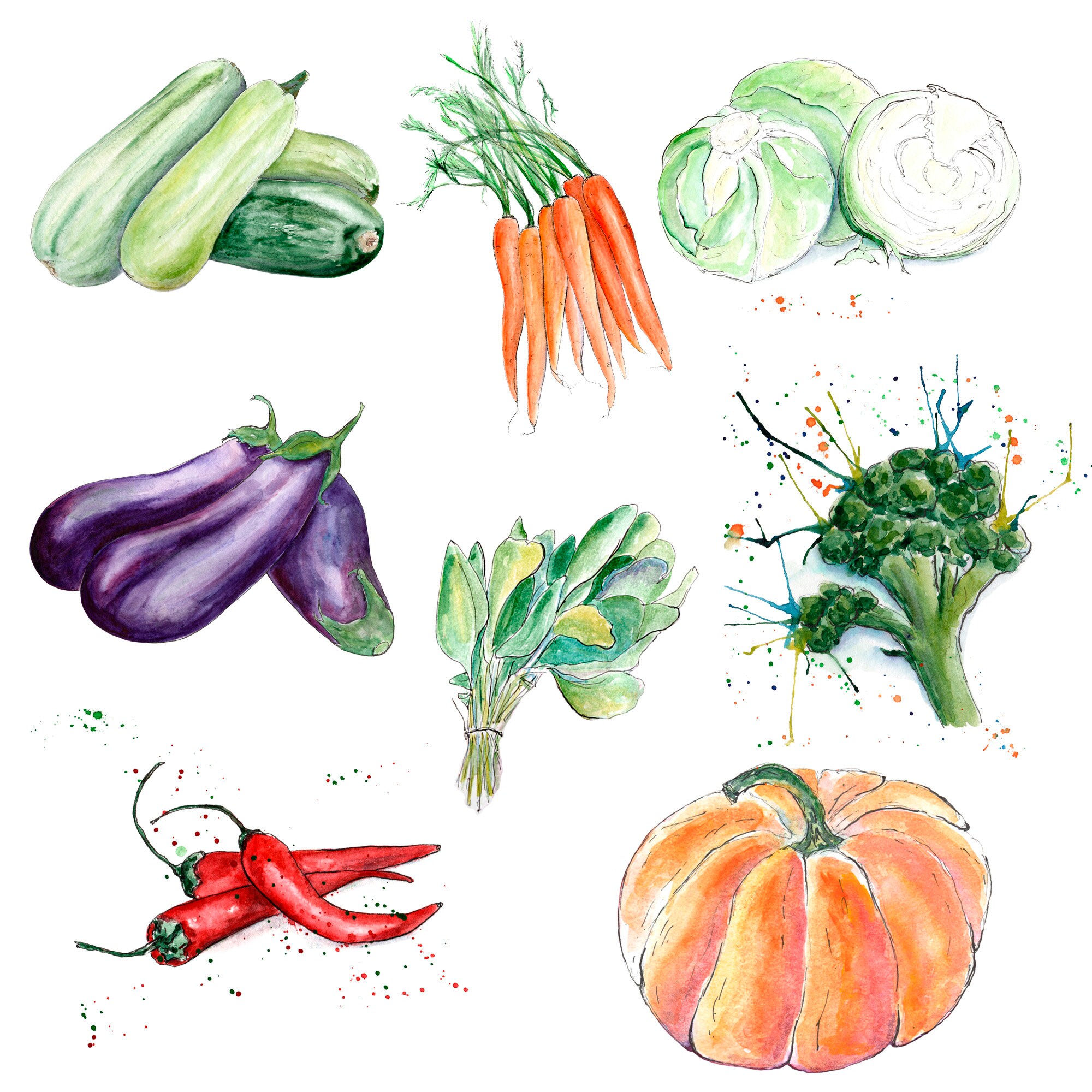Vegetables Clipart, Watercolor Clipart, Cookbook, Vegan Clipart ...