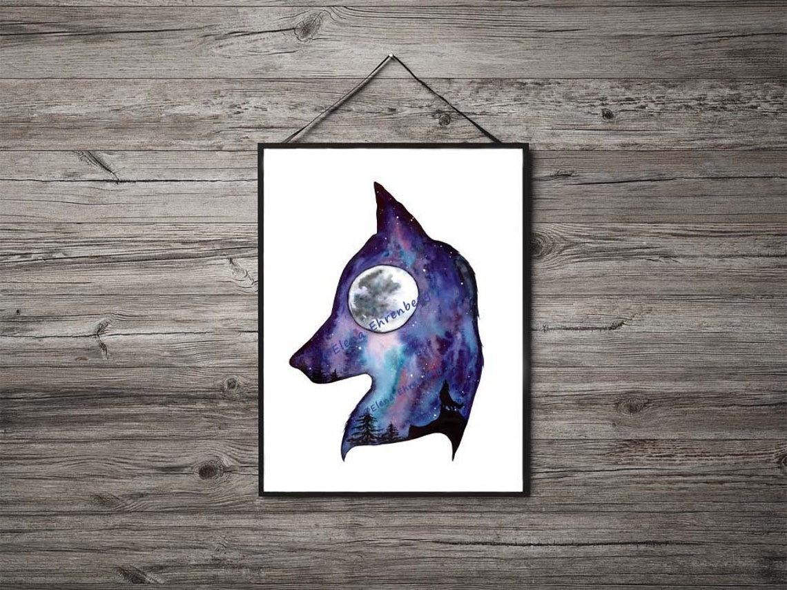 Printable Wolf Poster, Room Wall Art, Digital Watercolor Wolf ...