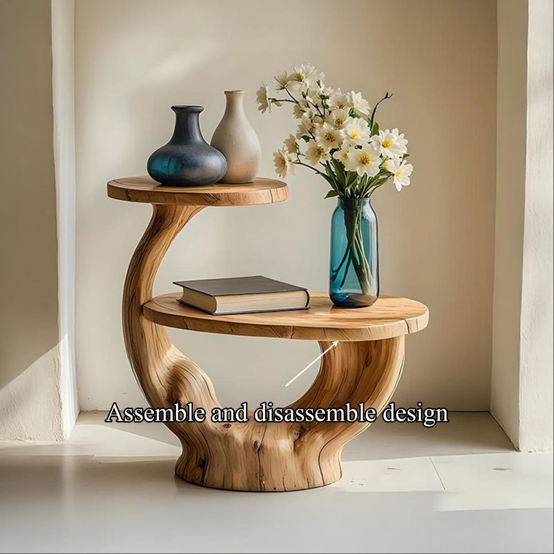 Rustic Wood Bedside Table Round Floating Nightstand Shelf Vintage Solid ...