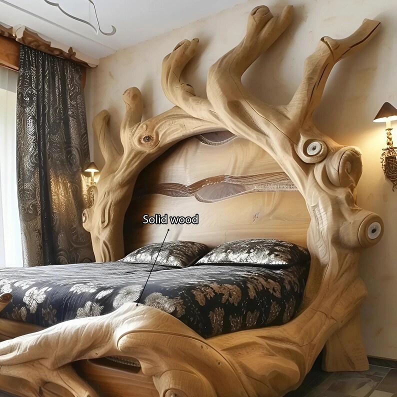 Rustic Wooden Bed for Bedroomdesign Headboard Tree Branch Inspired ...