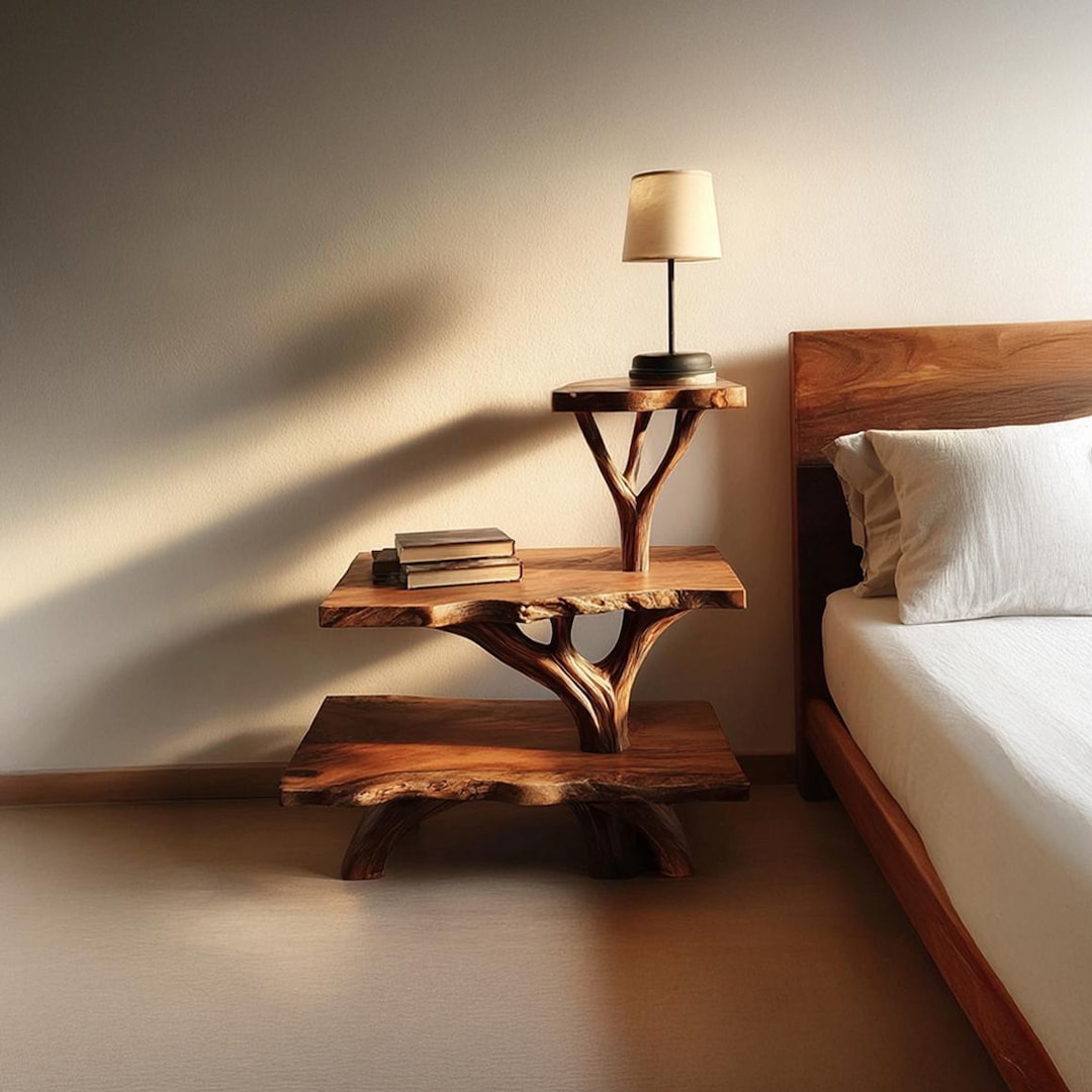 Wood Bedside Table Rustic Nightstand Unique Solid Wood Furniture for ...