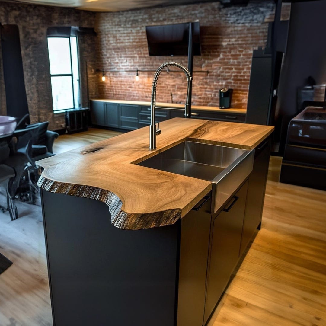 Rustic Live Edge Kitchen Countertop | Handmade Wooden Island Top ...