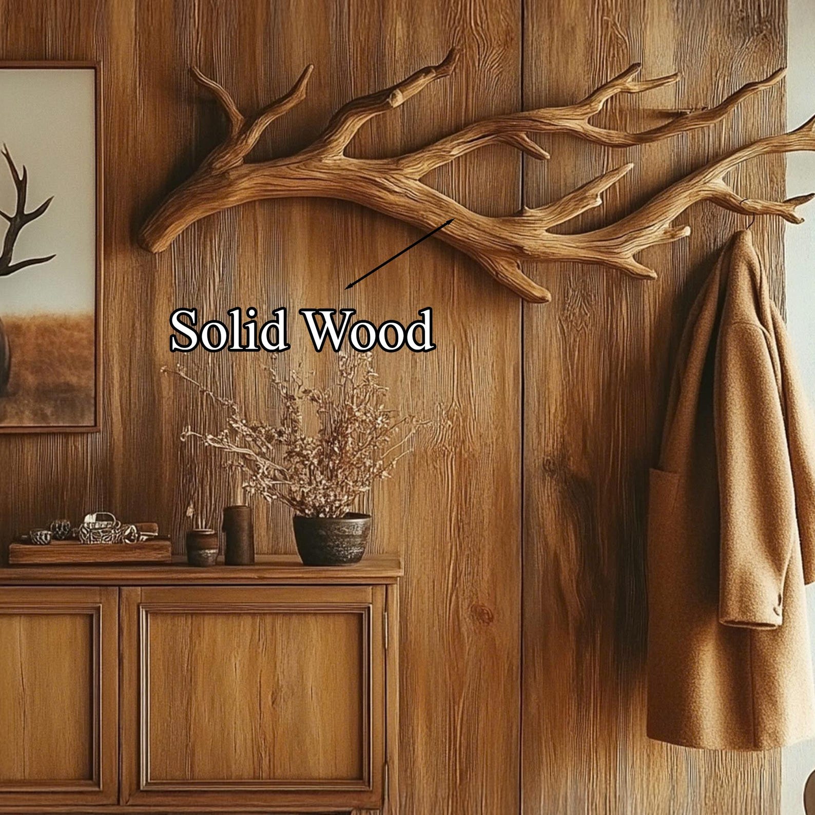 Wooden Walnut Coat Rack Rustic Clothes Hanger Towel Hooks Tree Branch ...