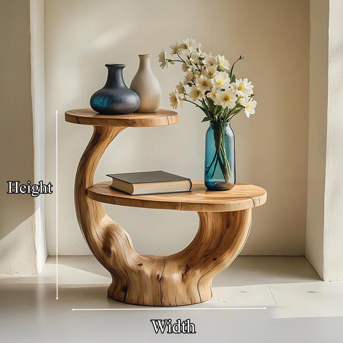 Rustic Wood Bedside Table Round Floating Nightstand Shelf Vintage Solid ...