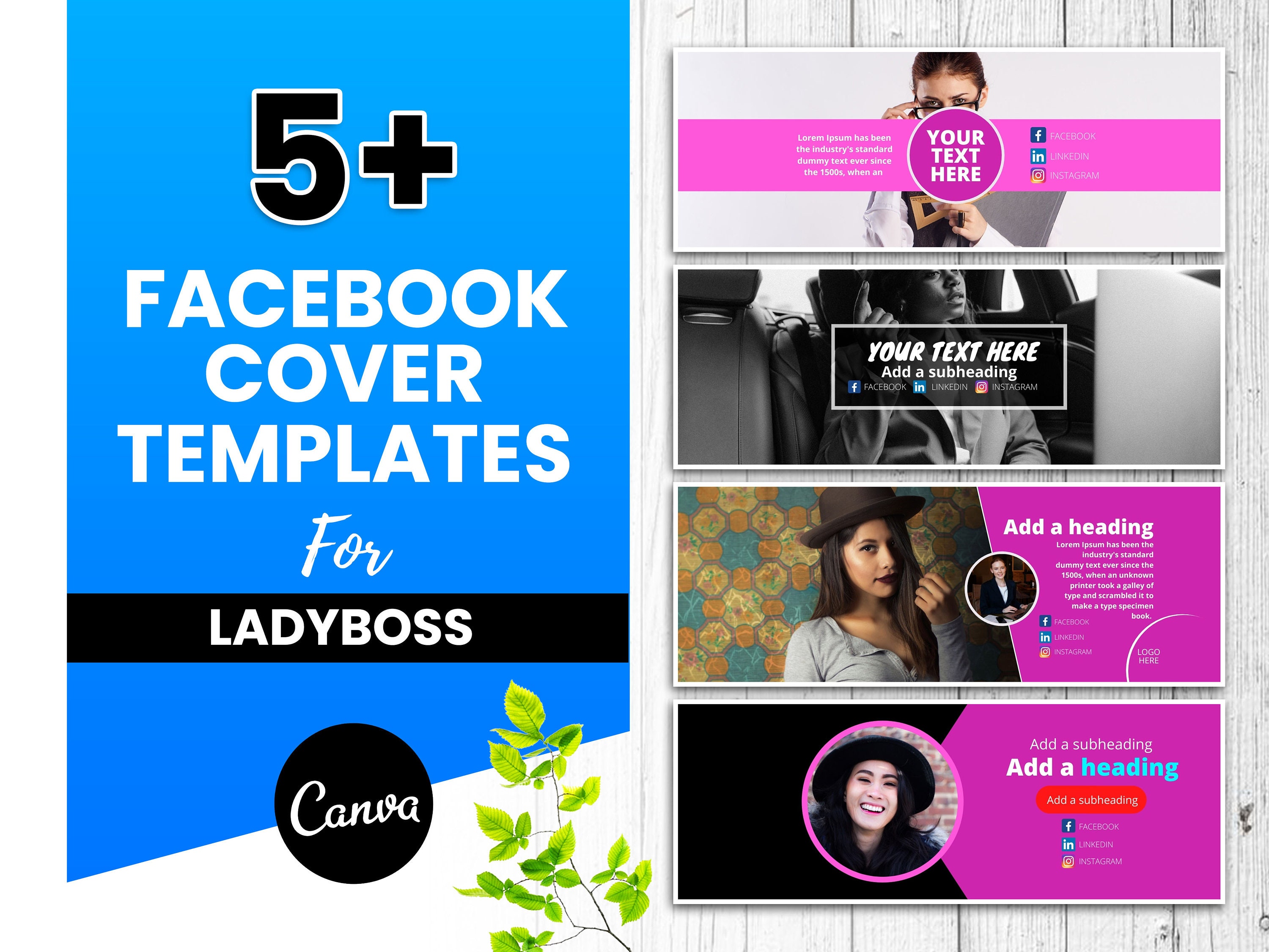 Stationery Paper Facebook Cover Template for Lady Boss. Editable Canva ...
