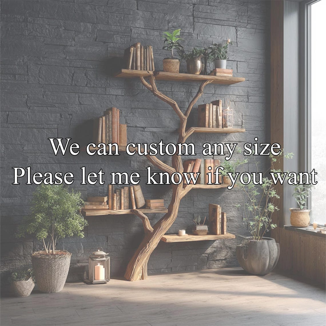 Solid Wood Tree Shaped Bookshelf Rustic Tree Wall Shelf Handmade Branch ...