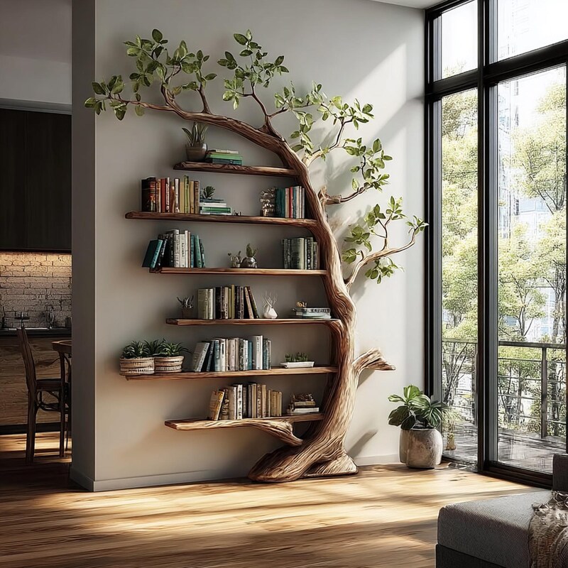 Natural Bookshelf - Etsy